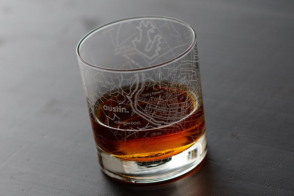 Austin Map Rocks Glass | Etched Cocktail Glass - Well Told