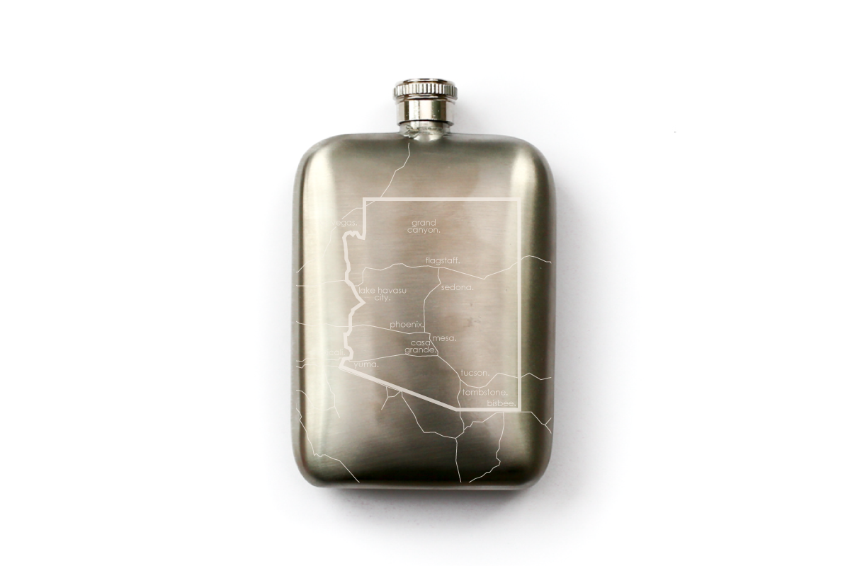State Engraved Metal Flask | Stainless-Steel Pocket Flask - Well Told