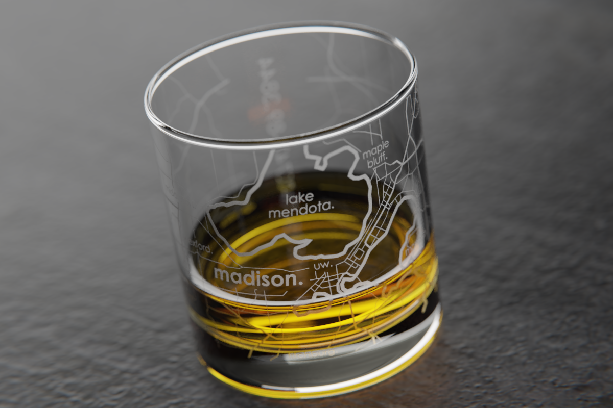 Madison, WI Map Etched Rocks Glass | Well Told