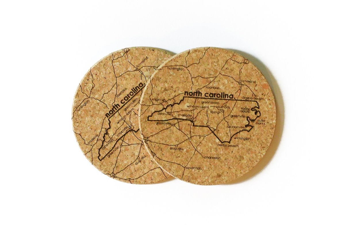 North Carolina Home State Cork Coasters - Well Told