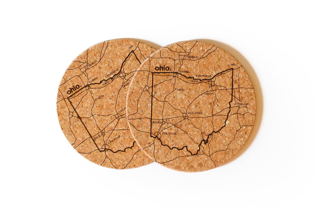 Ohio Home State Cork Coasters - Well Told
